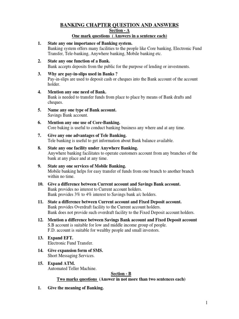 Banking Chapter Question and Answers | PDF | Transaction Account | Banks