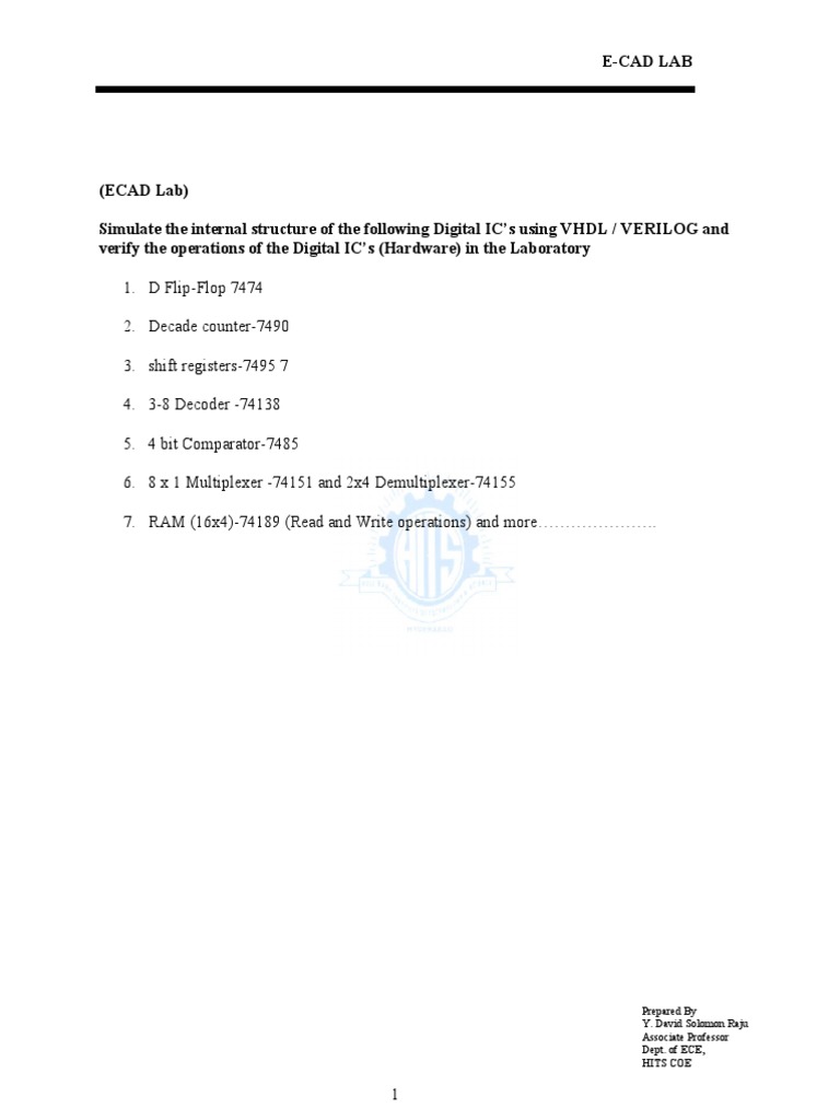 Ecad Lab Manual Modified Pdf Vhdl Digital Electronics
