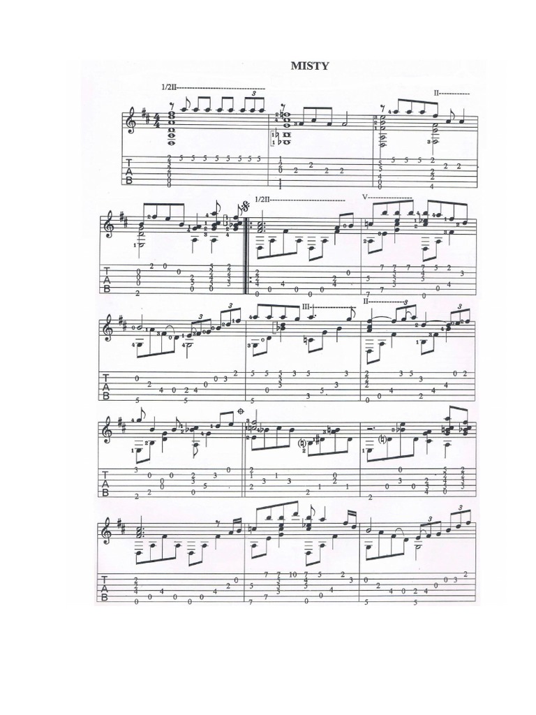 Misty, Guitar Solo With TAB | PDF | Entertainment (General)
