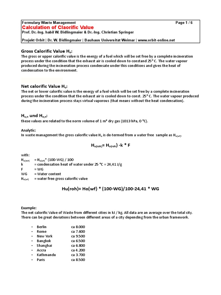 Gross Calorific Value H:: Calculation of Claorific Value | PDF | Fuels | Chemistry