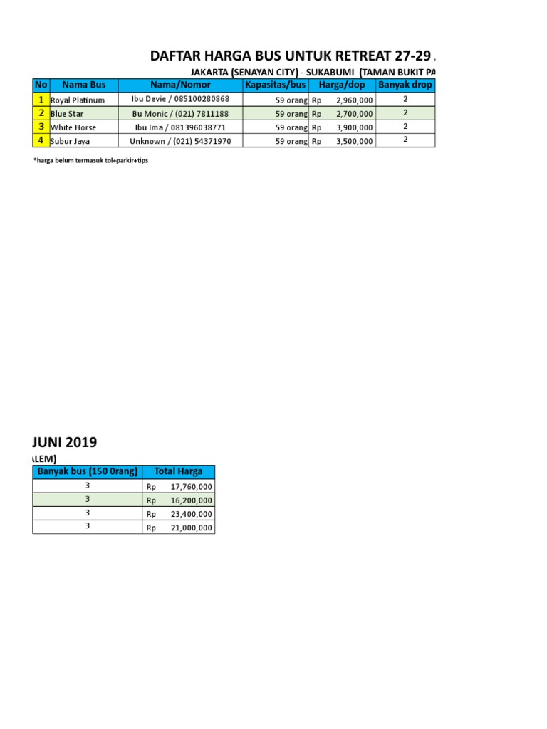 Daftar Harga Bus | PDF