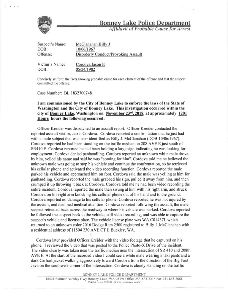 Police Report of The Cordova/McClanahan Incident | PDF