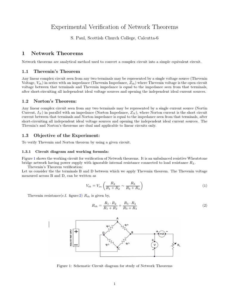Experimental Verification of Network Theorems, UGC Practical - Physics - S - Paul | PDF ...