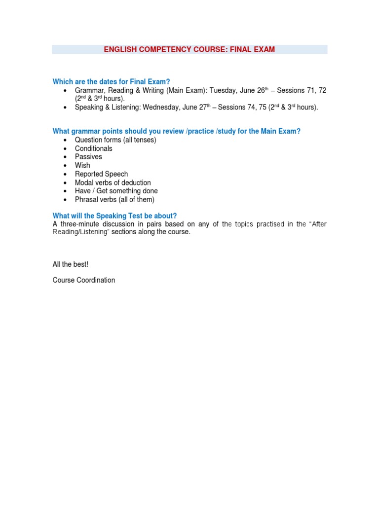 Ecc Final Exam Topics | PDF | Career & Growth | Foreign Language Studies