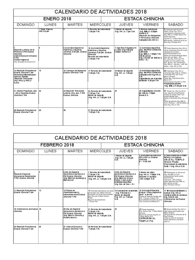 Calendario STK Chincha 2018 | PDF | Ocio