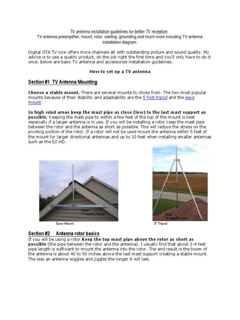 TV Antenna Installation Guide | PDF | Coaxial Cable | Helicopter Rotor