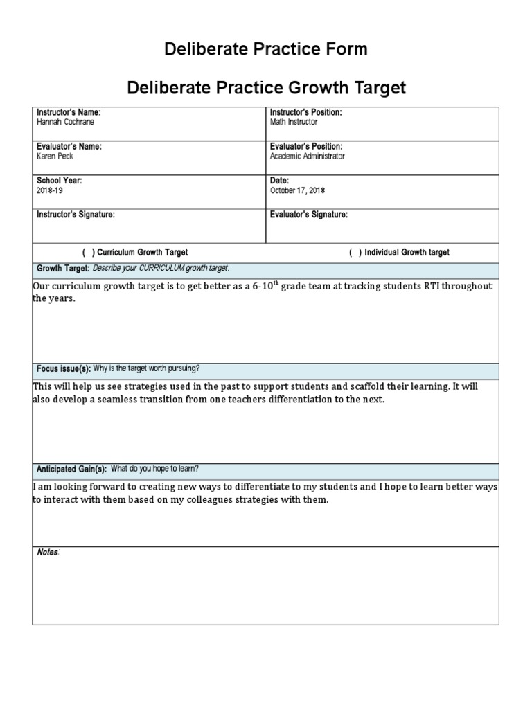 Deliberate Practice Goals | PDF | Curriculum | Teachers