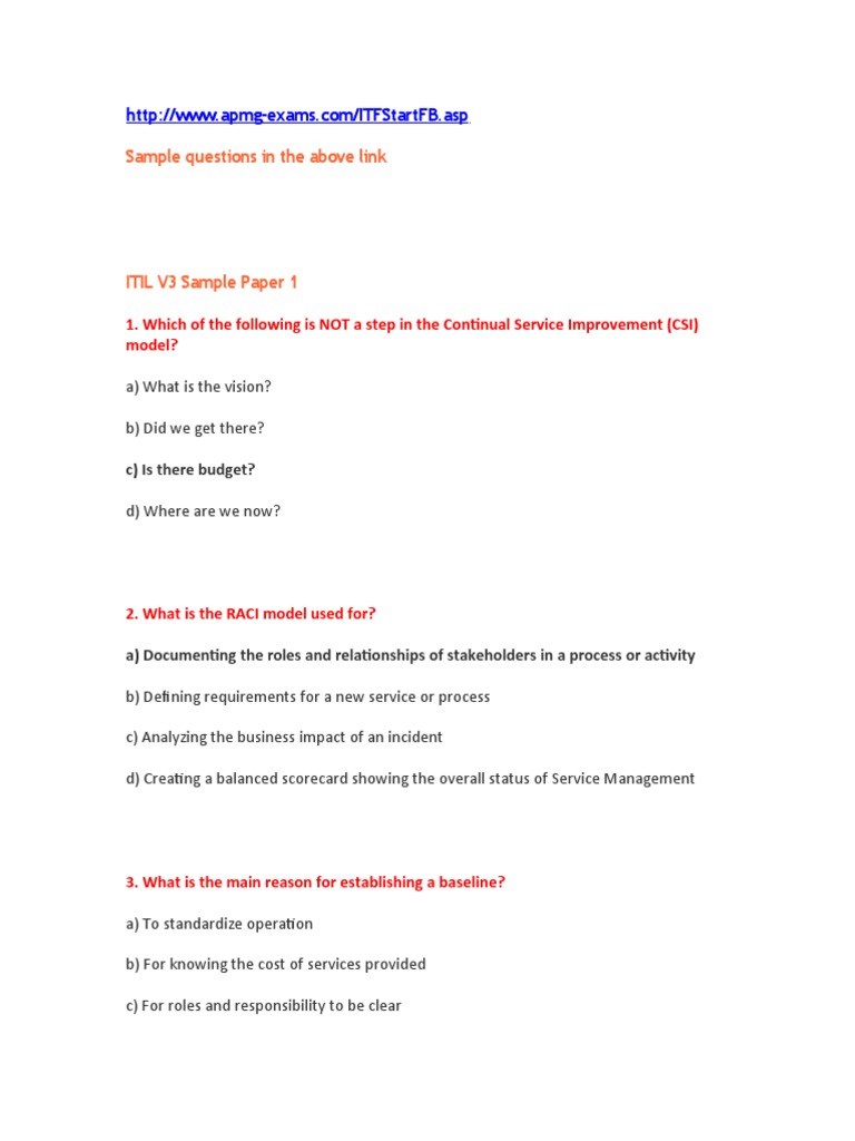 ITIL V3 Foundation Sample Paper | PDF | Business