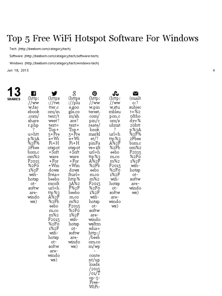 Top 5 Free WiFi Hotspot Software For Windows PC (XP, 7, 8) | PDF | Wi ...
