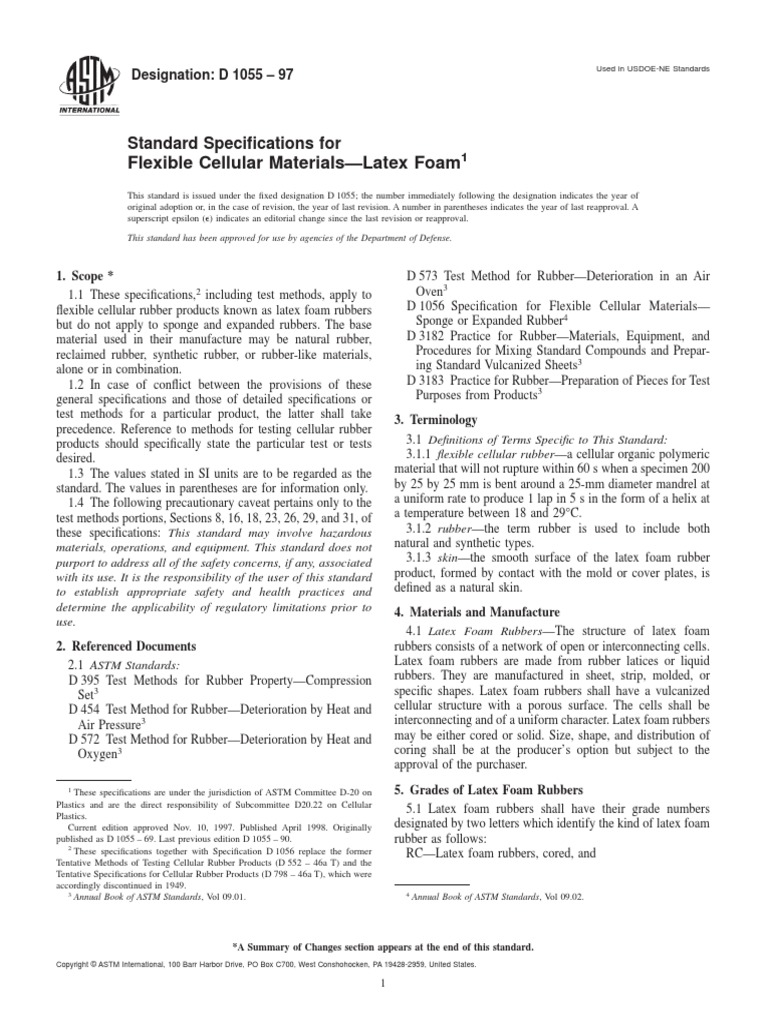 Astm D1055-2009 PDF | PDF | Natural Rubber | Foam