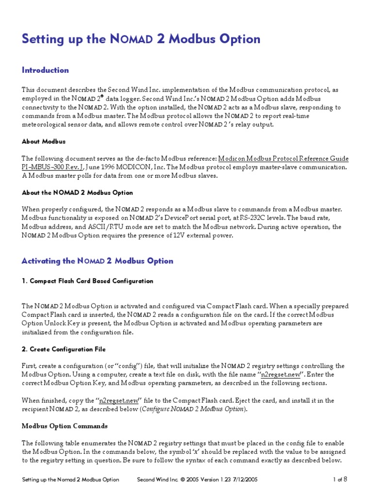 Setting Up The Nomad 2 Modbus Option | PDF | Integer (Computer Science) | Bit