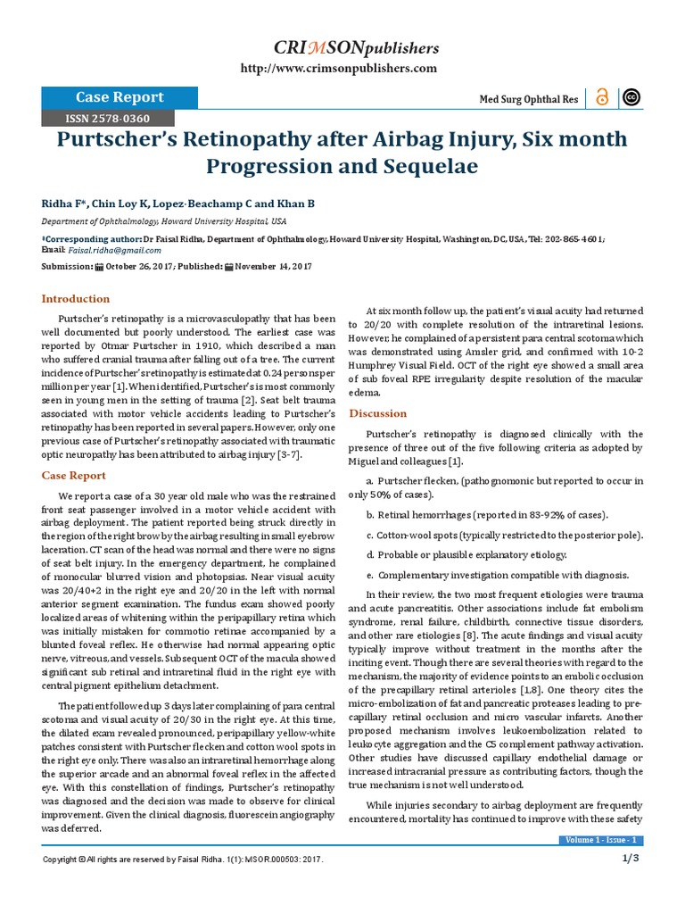 Purtscher's Retinopathy After Airbag Injury, Six Month Progression and ...