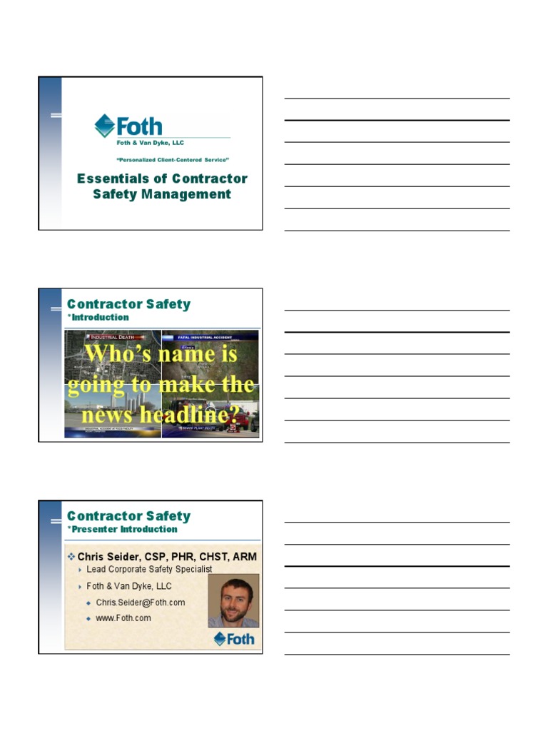 Session 3 Essentials of Contractor Safety MGMT Seider | PDF | Occupational Safety And Health ...