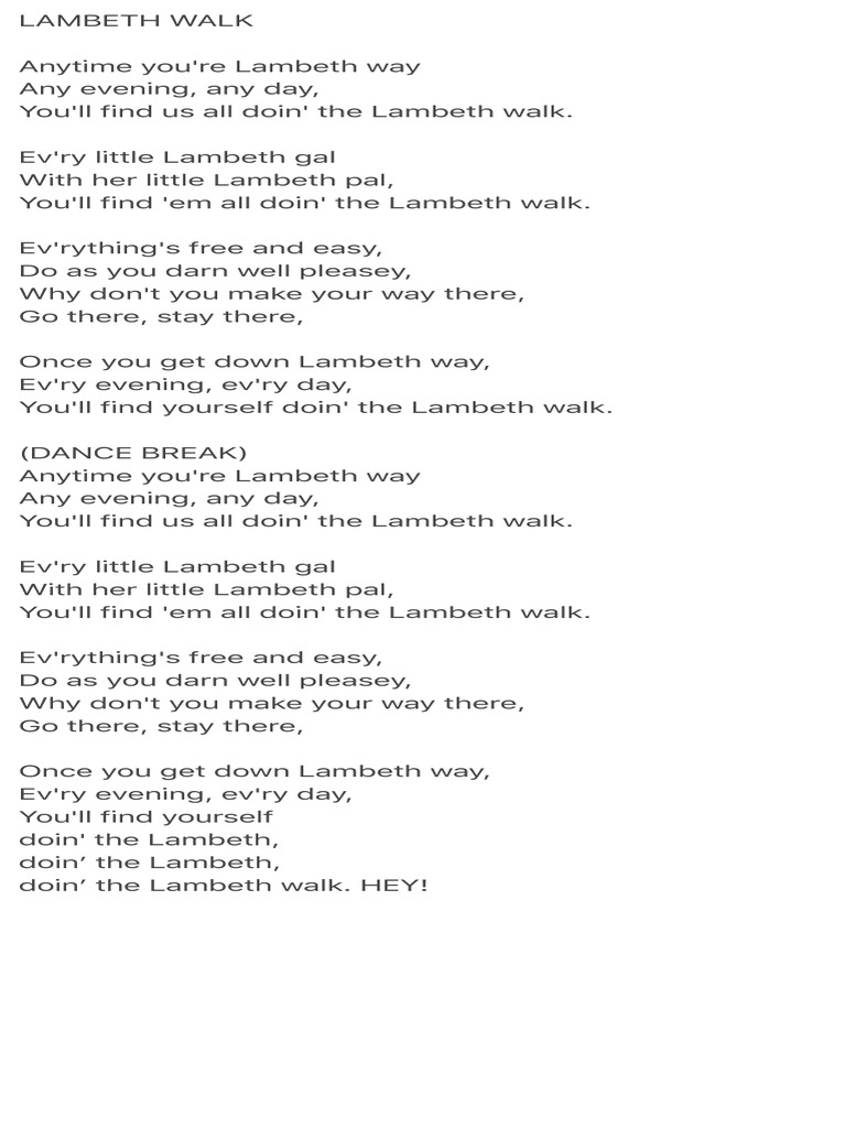 Lambeth Walk Lyrics | PDF