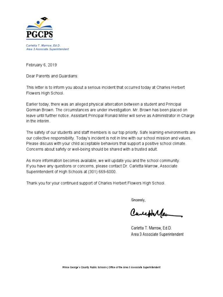 Prince Georges Schools Letter | PDF
