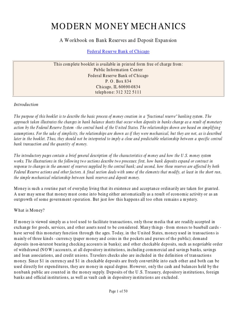 Modern Money Mechanics | Deposit Account | Banks