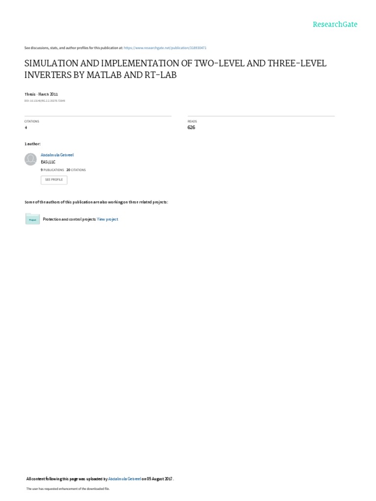 Simulation and Implementation of Two-Level and Three-Level Inverters by Matlab and Rt-Lab | PDF ...