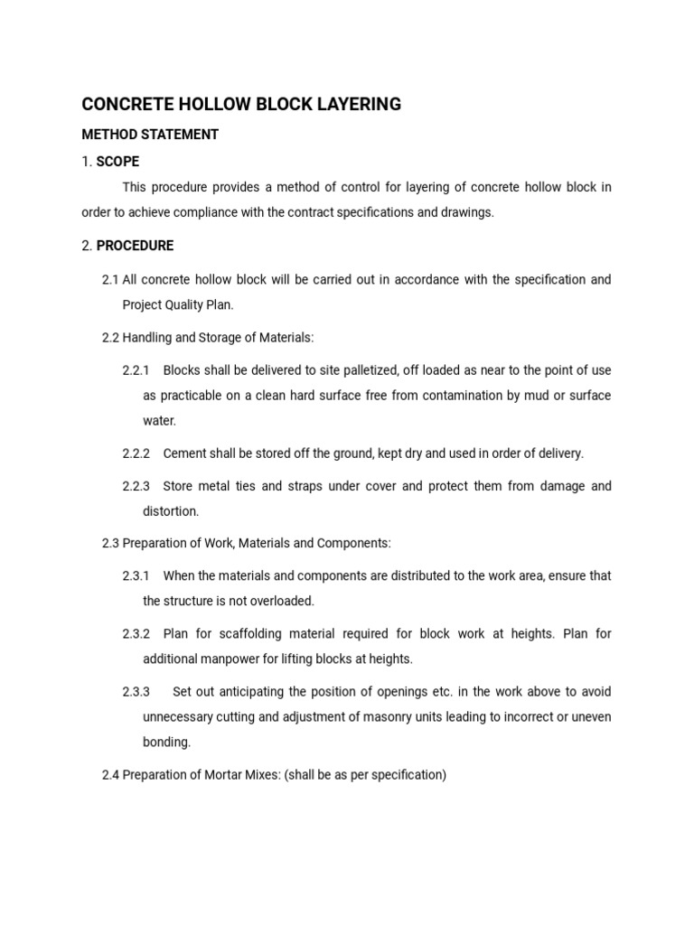 Concrete Hollow Block Layering | PDF | Concrete | Cement