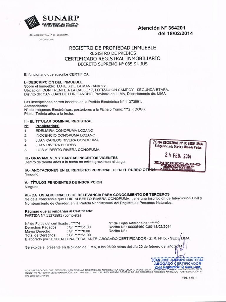 Partida Registral N:11373891 Sunarp Registros Publicos de Lima | PDF