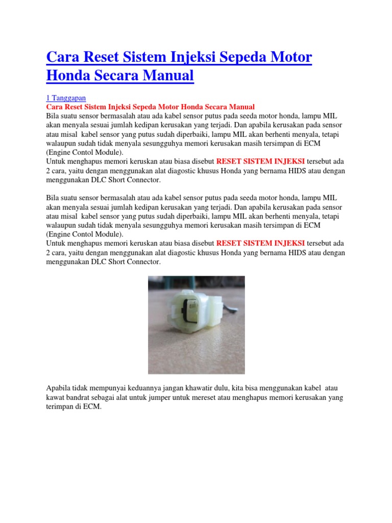 Cara Reset Sistem Injeksi Sepeda Motor Honda Secara Manual | PDF