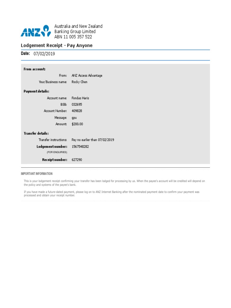 ANZ Receipt - Ref 1567548282 | PDF