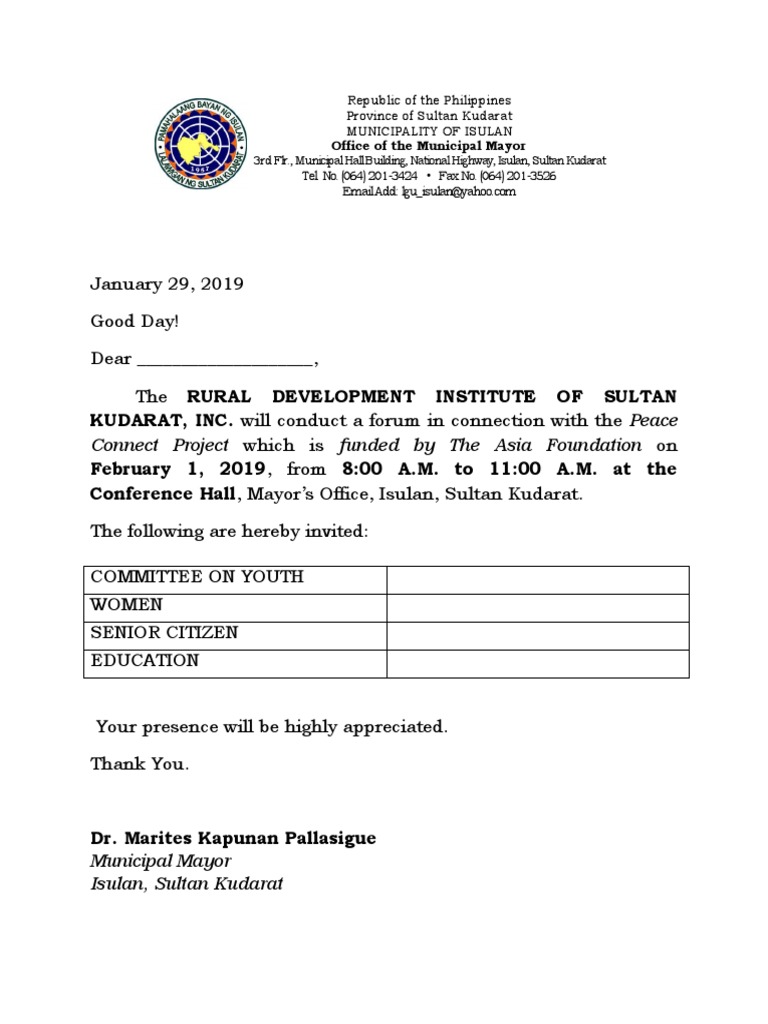 Invitation Letter - Rural Development Institute | PDF