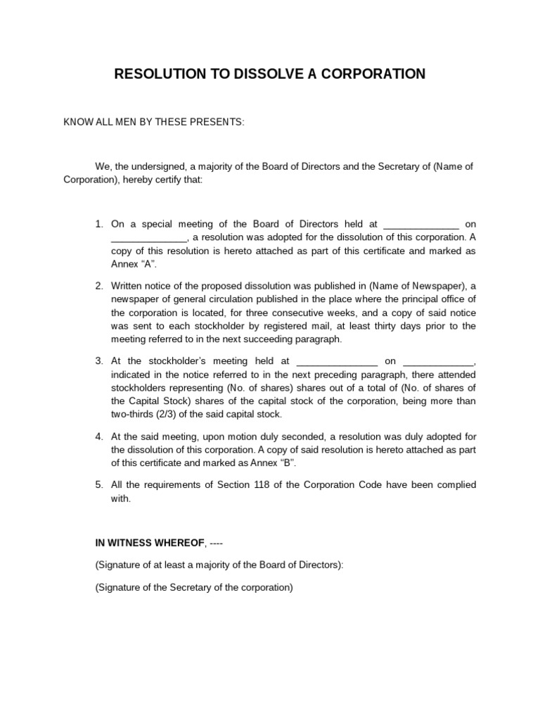 Resolution - Dissolution of Corp | PDF | Law