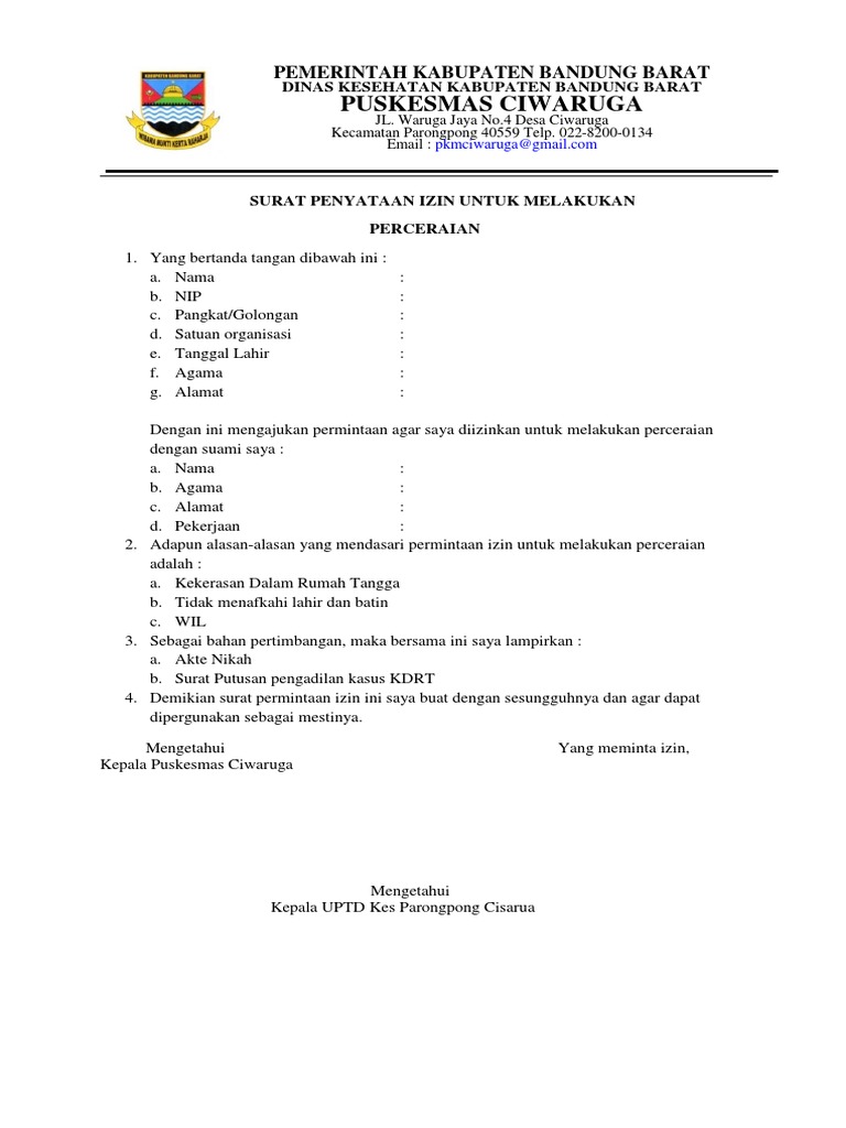 Contoh Surat Pengajuan Cerai | PDF