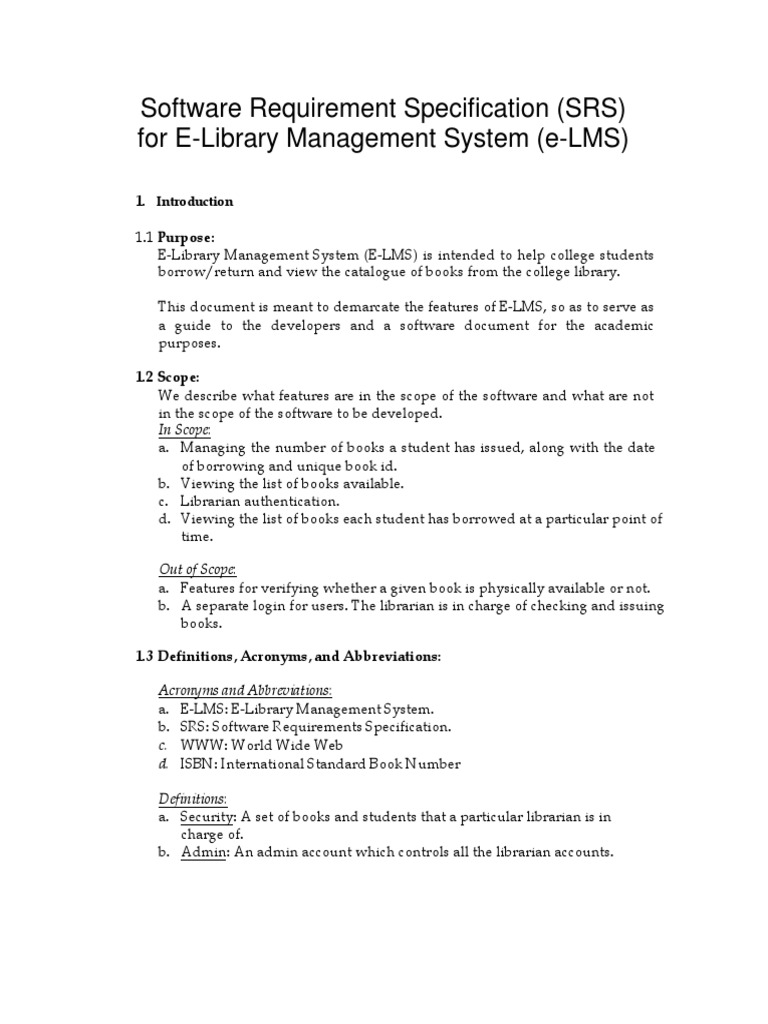 Software Requirement Specification (SRS) For E-Library Management ...