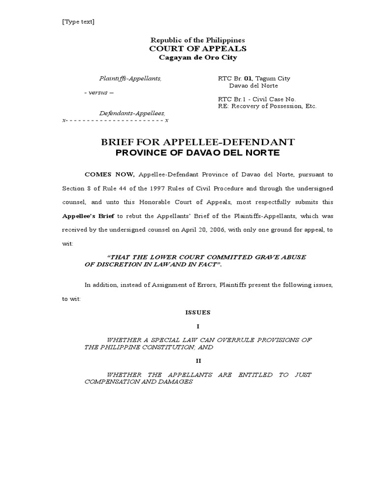 Brief For Appellee-Defendant: Court of Appeals | PDF
