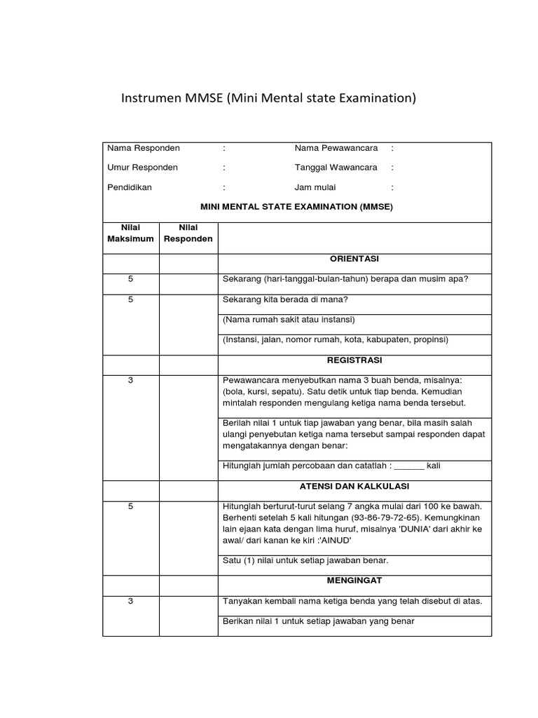 Panduan MMSE untuk Skrining Kognitif | PDF