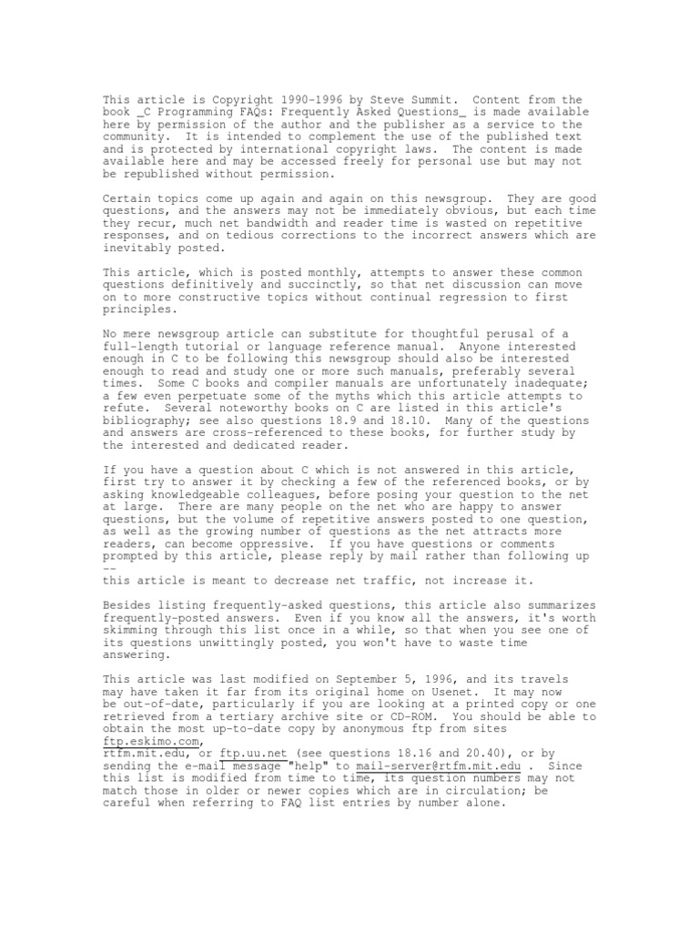 C Programming Faqs Pdf C Programming Language Pointer Computer 2818
