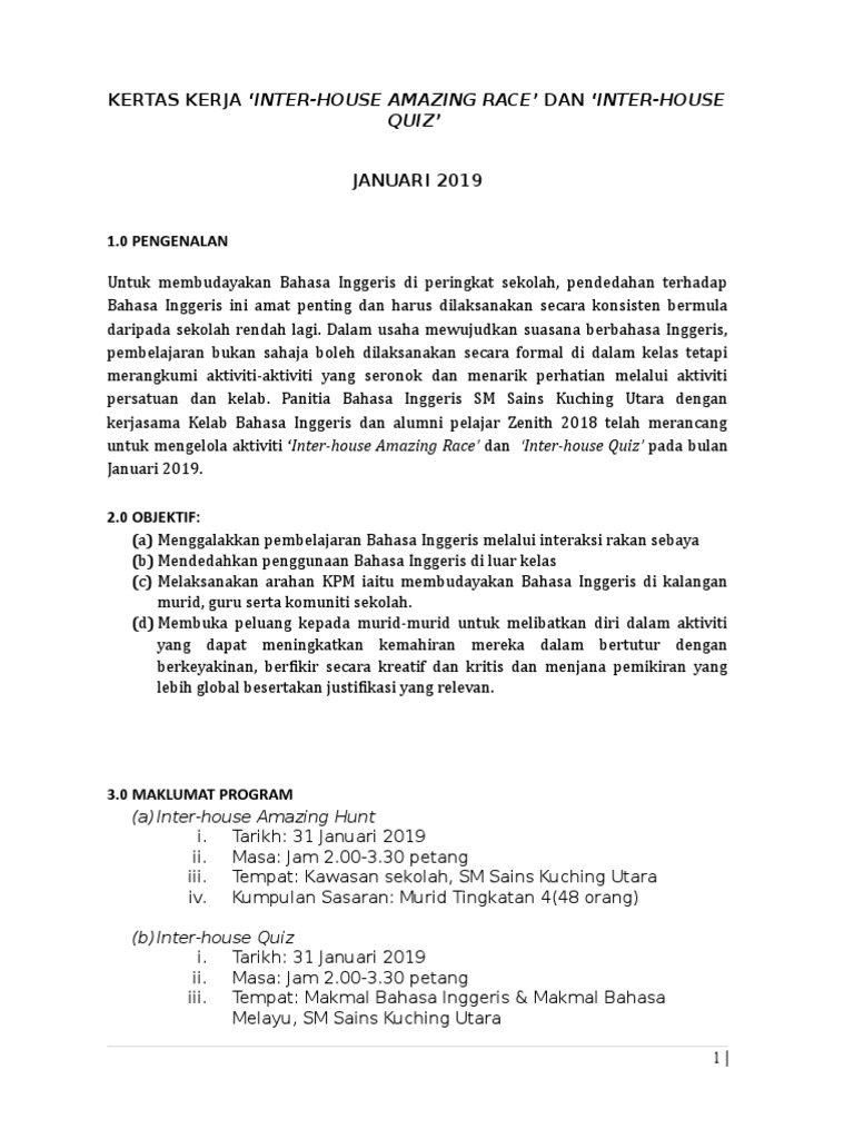 2018 Paperwork Interhouse Quiz and Amazing Race | PDF