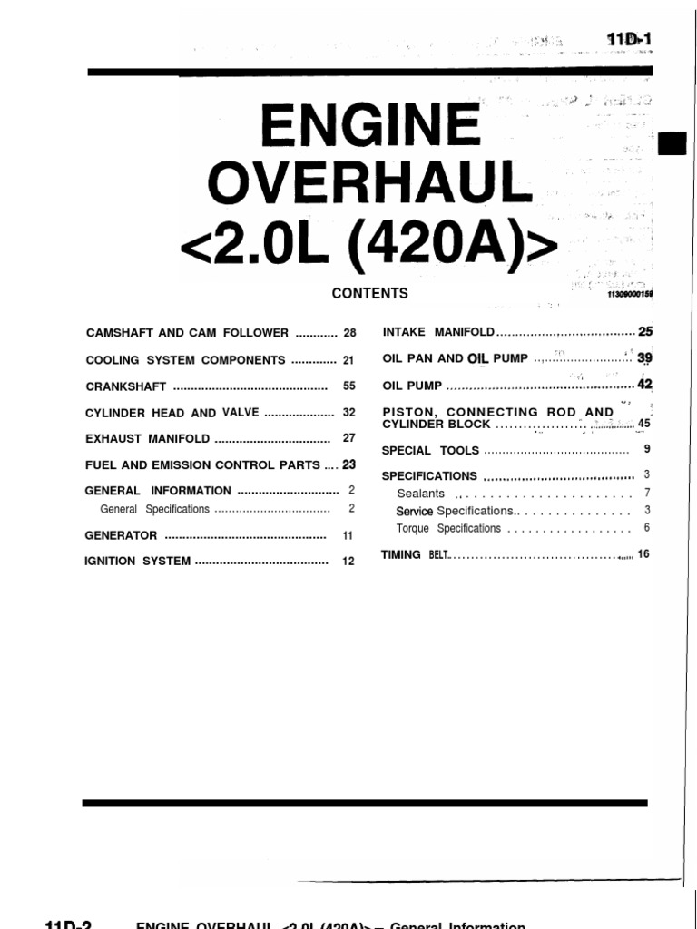 420A Engine Overhaul Specifications | PDF | Piston | Ignition System