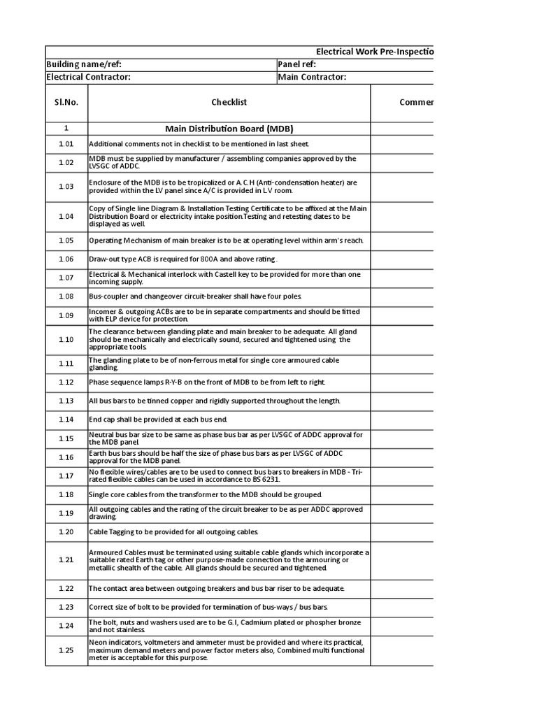 Inspection Checklist For LV Electrical Works | PDF | Electrical Wiring ...