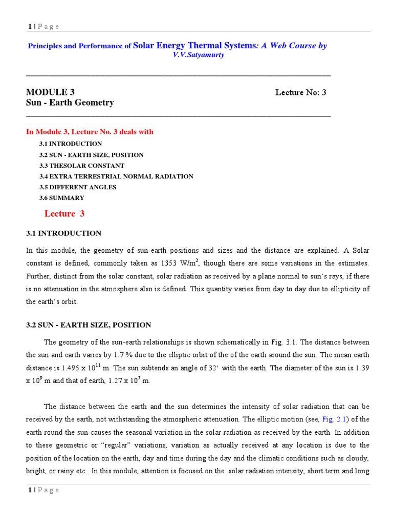 Sun-Earth Geometry and Solar Constant | PDF | Longitude | Latitude