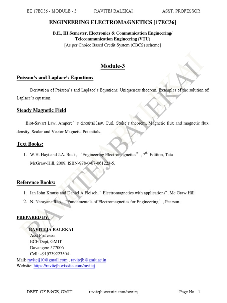 Engineering Electromagnetics VTU MODULE 3-Raviteja Balekai | PDF ...