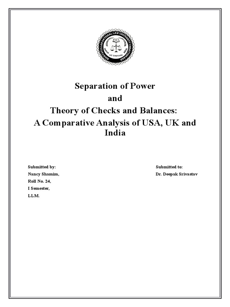 Separation of Power and Theory of Checks and Balances: A Comparative ...