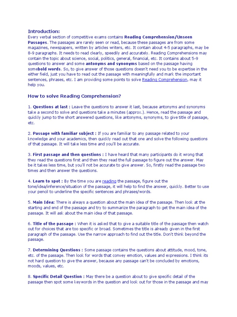 Tips for Excelling in Reading Comprehension | PDF | Reading ...