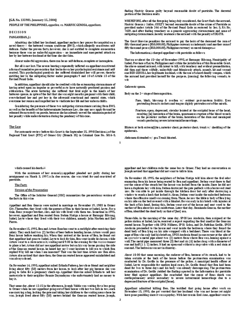 (G.R. No. 135981. Janauary 15, 2004) PEOPLE OF THE PHILIPPINES ...