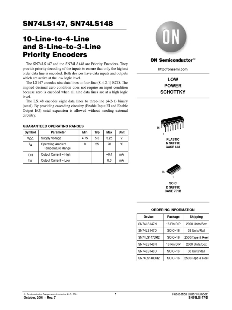 SN74LS147, SN74LS148 10-Line-to-4-Line and 8-Line-to-3-Line Priority ...