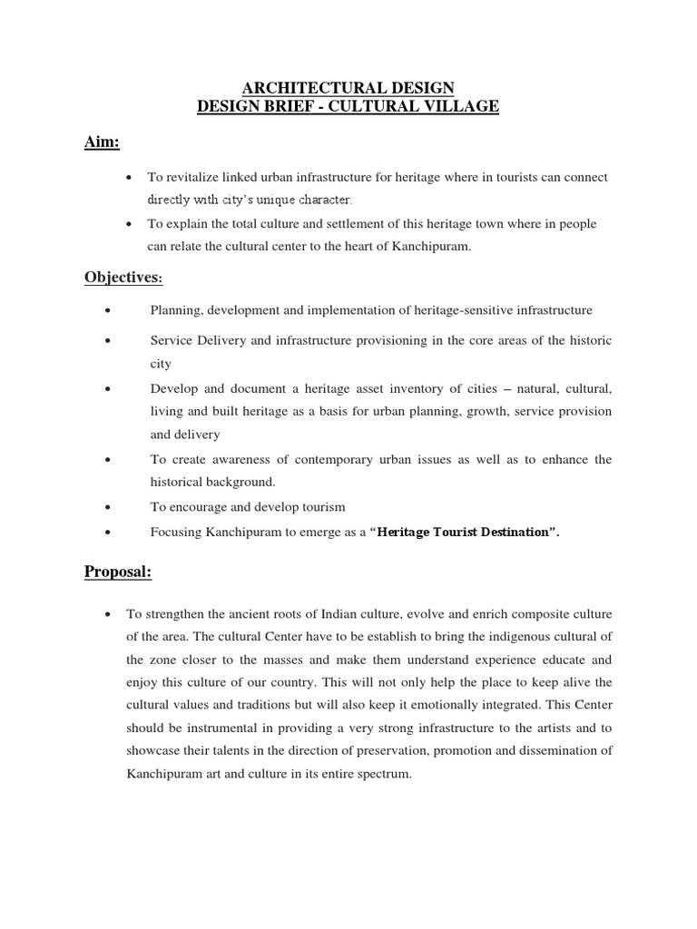 Architectural Design Design Brief - Cultural Village Aim:: Objectives | PDF