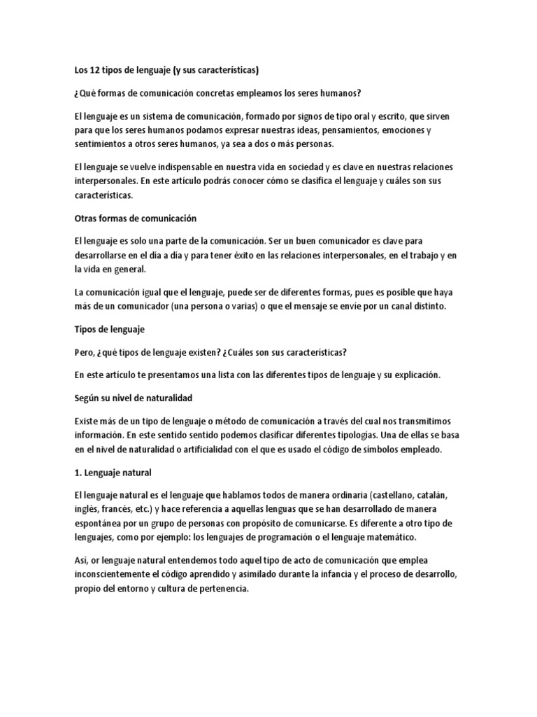 Tipos de Lenguaje y sus Características | PDF | Comunicación no verbal ...