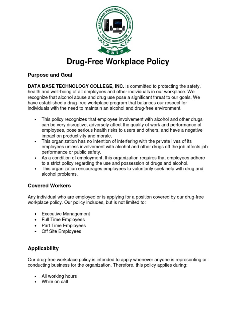 Drug Free Policy | PDF | Drug Test | Substance Abuse