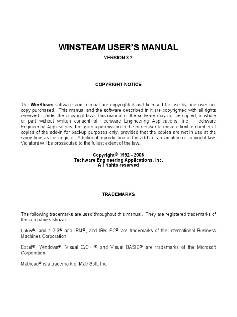 Winsteam User'S Manual | PDF | Microsoft Excel | Enthalpy