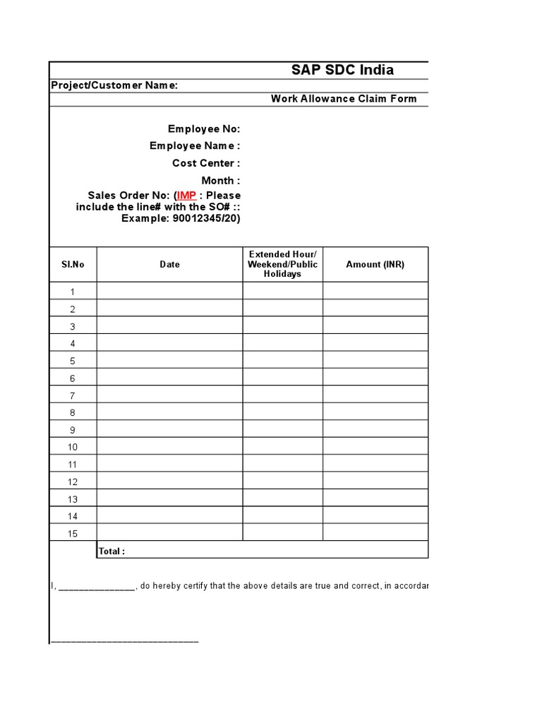 Work Allowance Claim Form Template | PDF | Finance & Money Management