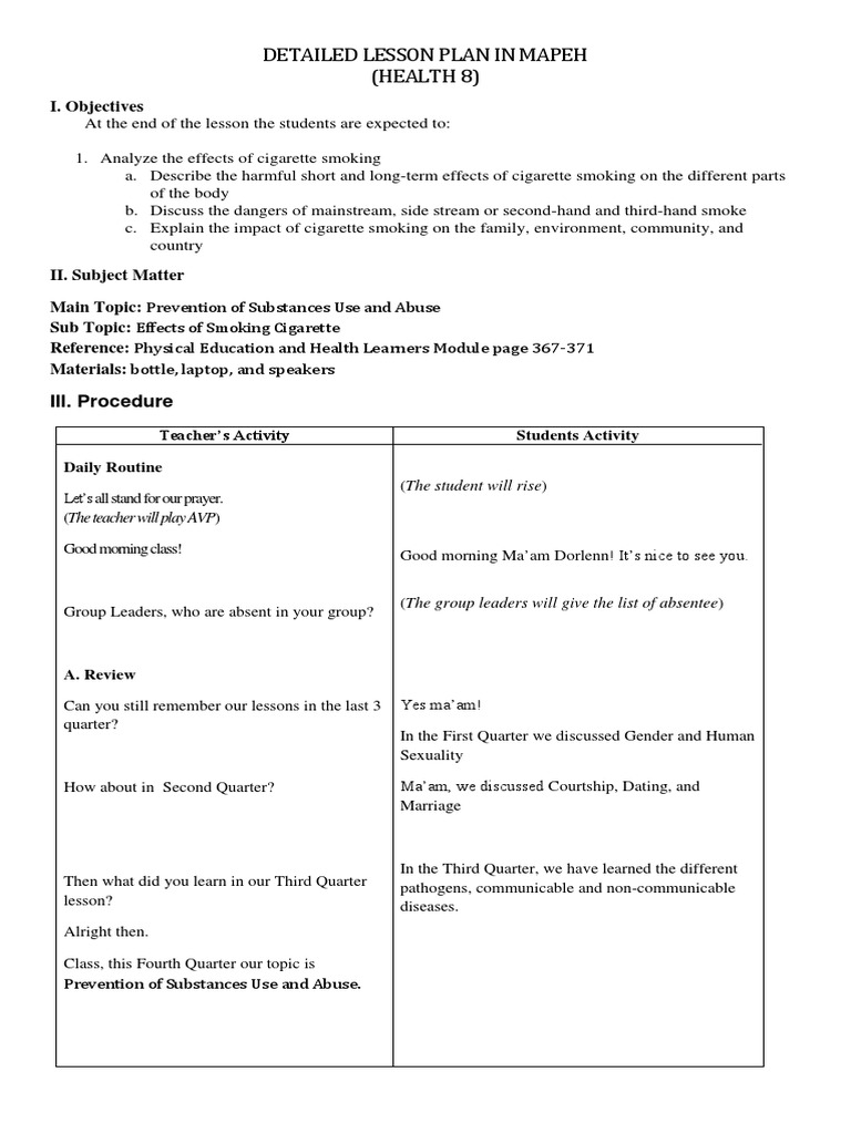 Cigarette Smoking Effects Lesson Plan | PDF | Cigarette | Tobacco Smoking