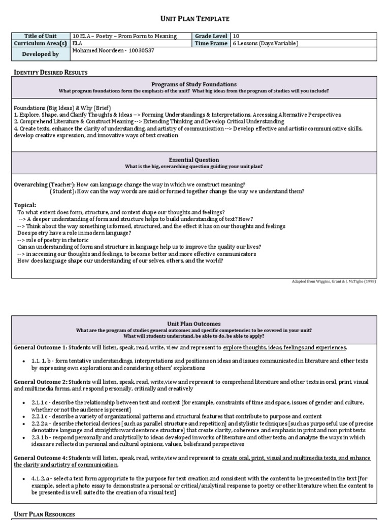 10th Grade Poetry Unit Plan Overview | PDF | Educational Assessment ...