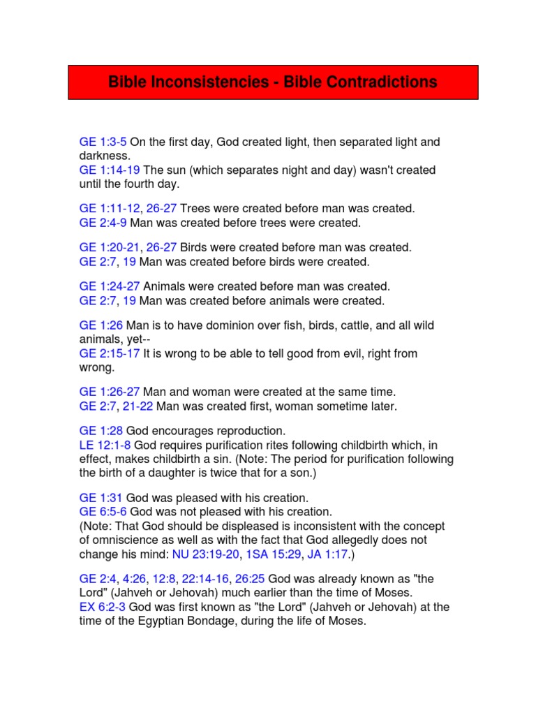 Bible Inconsistencies - Bible Contradictions Part 1 | PDF | Cain And ...