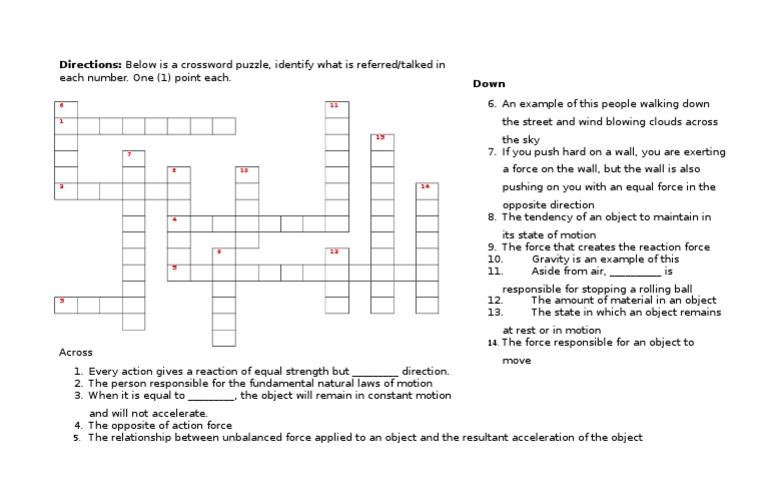 Newton's Laws Crossword Puzzle Answer Key | PDF | Newton's Laws Of ...